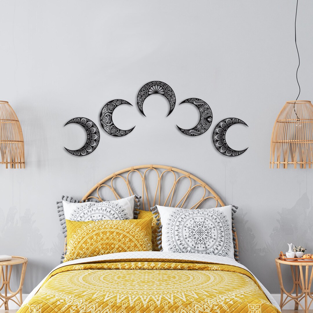 Set of 5 Crescent Moon Metal Wall Art Moon Wall Art Mandala - Etsy