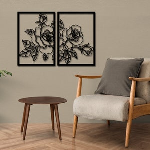 Set of 2 Flower Metal Wall Art Rose Line Art Unique Metal | Etsy