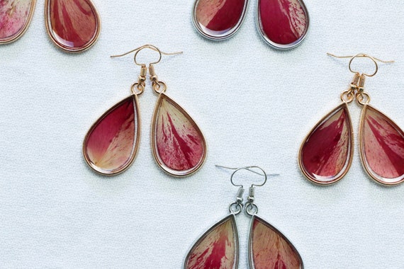 Rose Petal Earrings Pressed Flower Earrings Real Flower Earrings 1 Pair Etsy