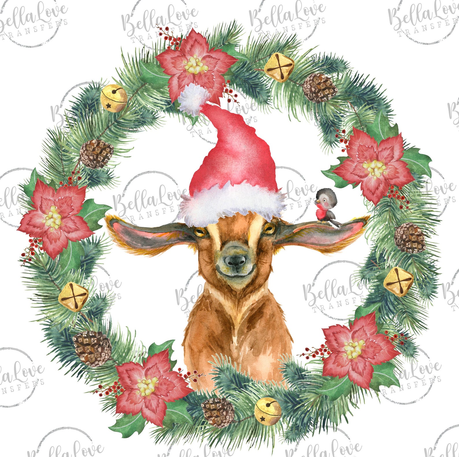 Christmas Goat with Santa hat Wreath Holiday Sublimation - Etsy Italia