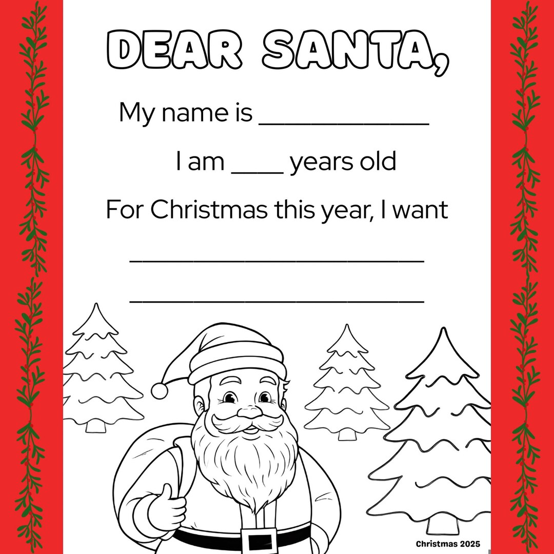 Dear Santa Letter Coloring Page Kids Christmas Wish List (PDF) - Etsy UK