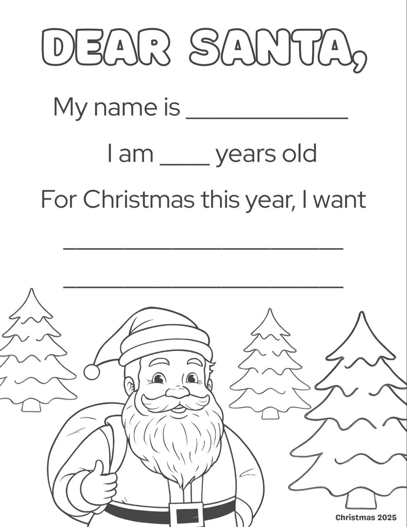 Dear Santa Letter Coloring Page | Printable Christmas Wish List for ...