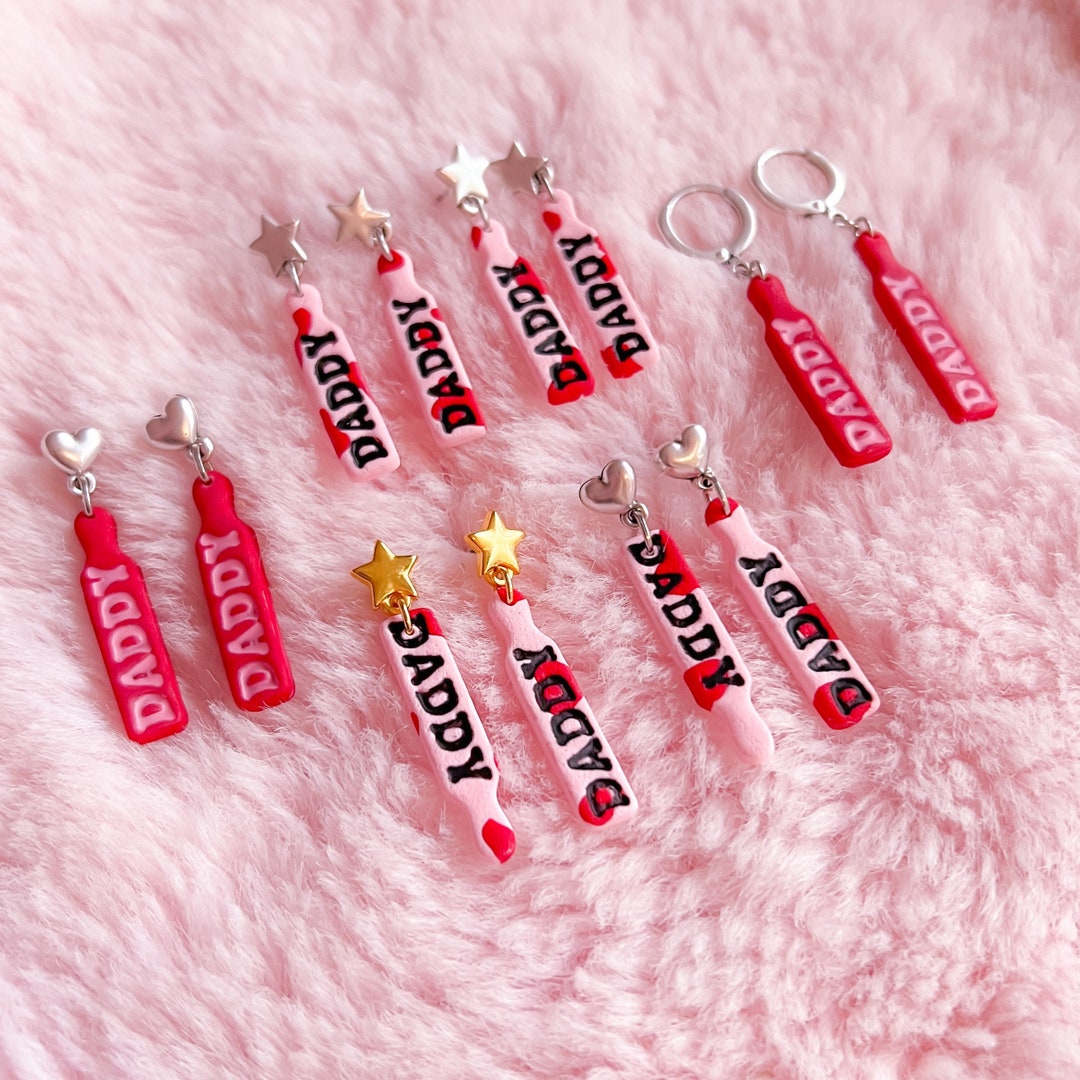 Kawaii Cow Print Daddy Paddle Earrings Pink And Red Bdsm Dom Sub Etsy
