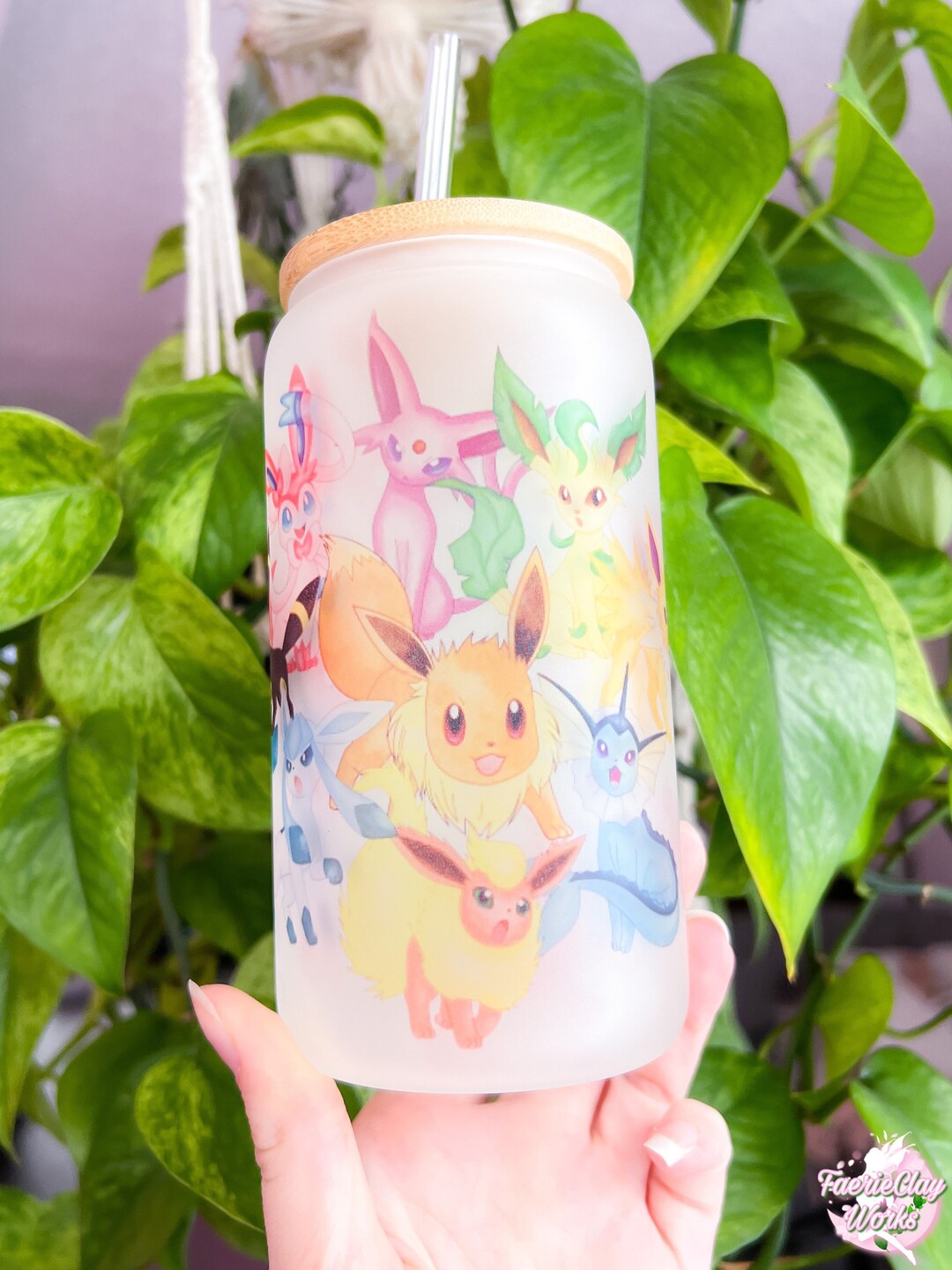 Eevee Evolution Glass Tumbler 16 Oz Frosted Cup Kawaii Pokèmon Gift for ...