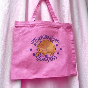 Worlds Best Ex Wife Tree Trunks Pink Tote Funny Kawaii Blue Flowers ...