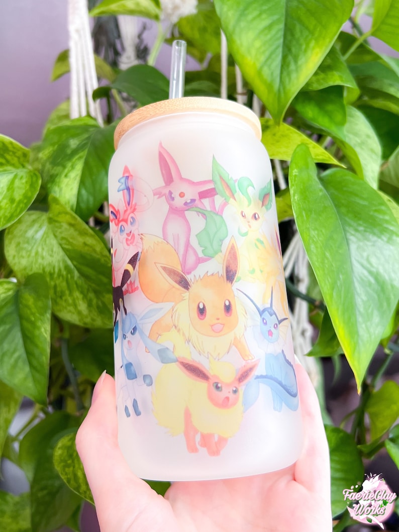 Eevee Evolution Glass Tumbler 16 Oz Frosted Cup Kawaii Pokèmon - Etsy