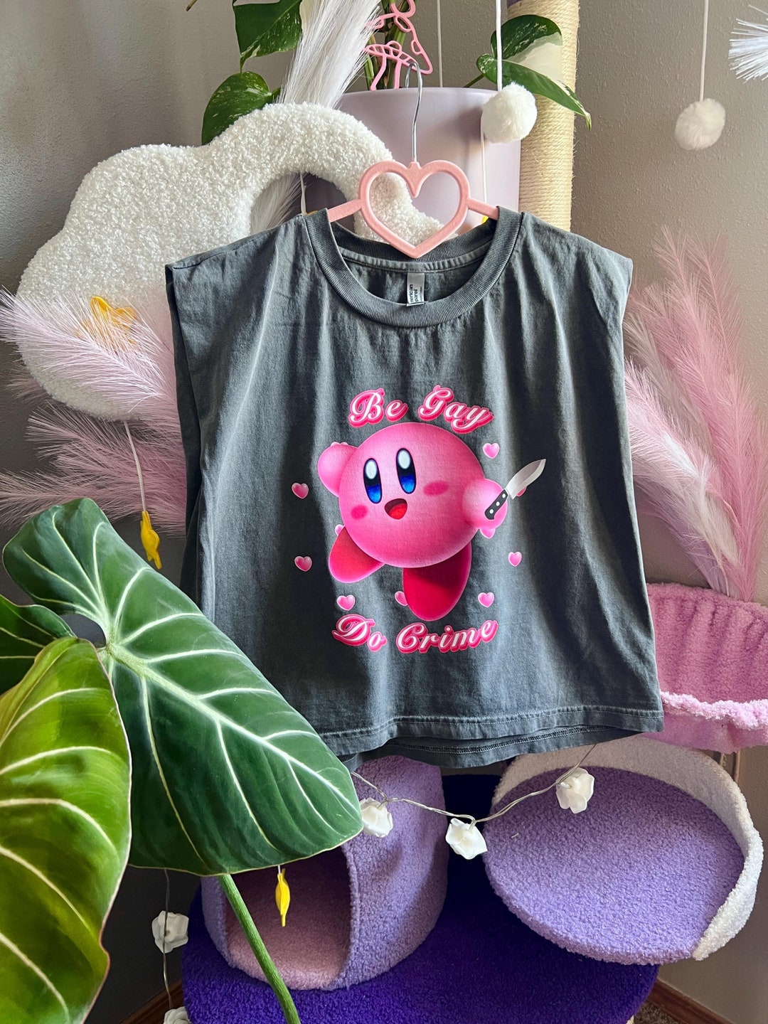 Kirby Be Gay Do Crime Y2K Kawaii Masc Muscle Tank Cropped Unisex Funny ...