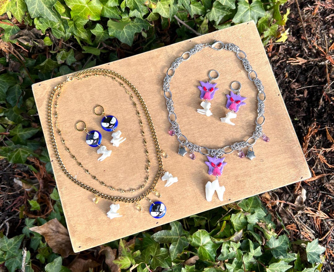 Pokèmon Gastly and Gengar Teeth Jewelry Gold Cuban Chain 5mm 16in ...