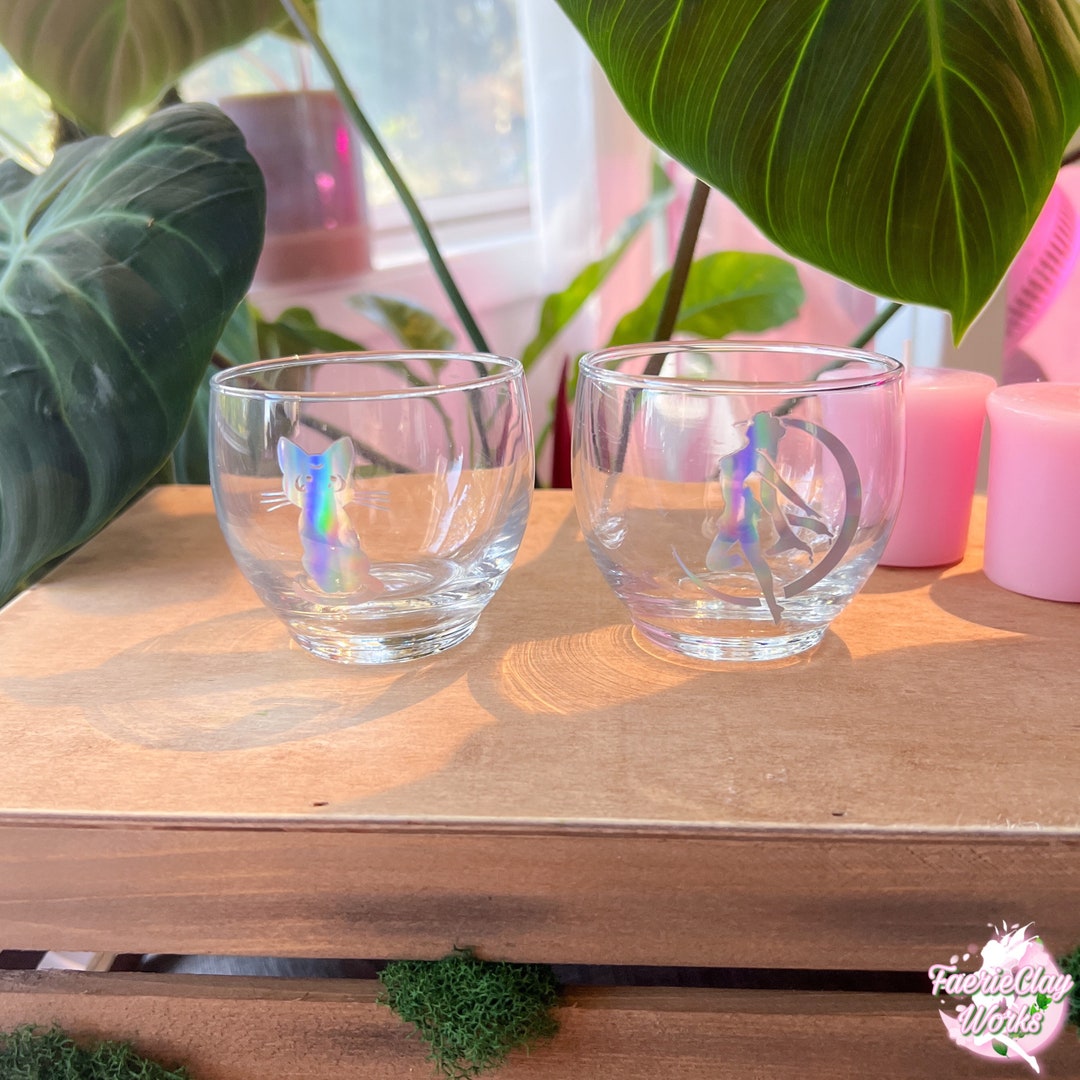 Kawaii Sailor Moon and Luna Cup Set of Two Holographic Vinyl Sake Cups ...