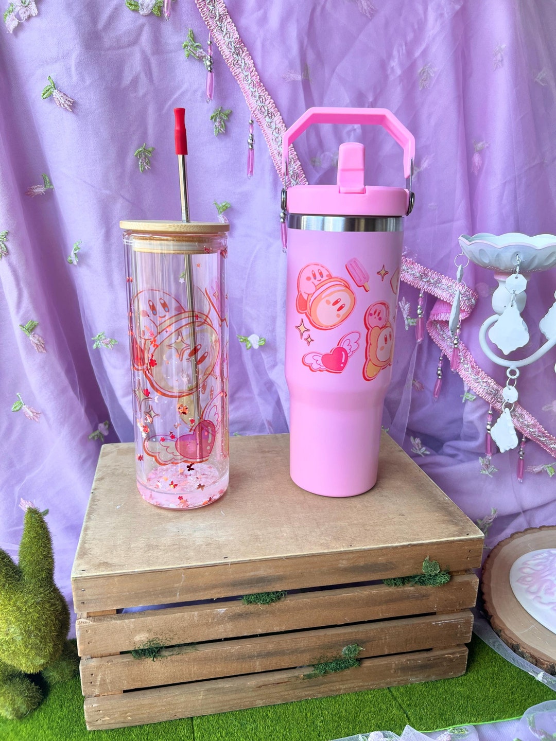 Kirby Waddle Dee Foodie N Sweets Glass Glitter Shaker 20oz Pastel Pink ...