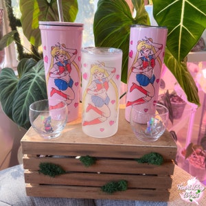 Kawaii Sailor Moon and Luna Cup Set of Two Holographic Vinyl Sake Cups ...