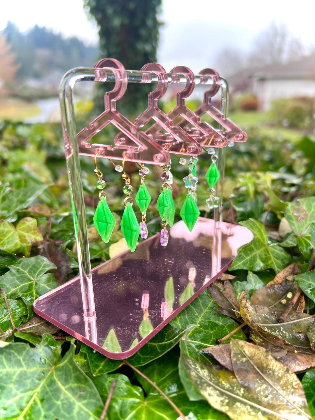 Sims Green Plumbob Polymer Clay Silver and Gold Hook Earrings Kawaii ...