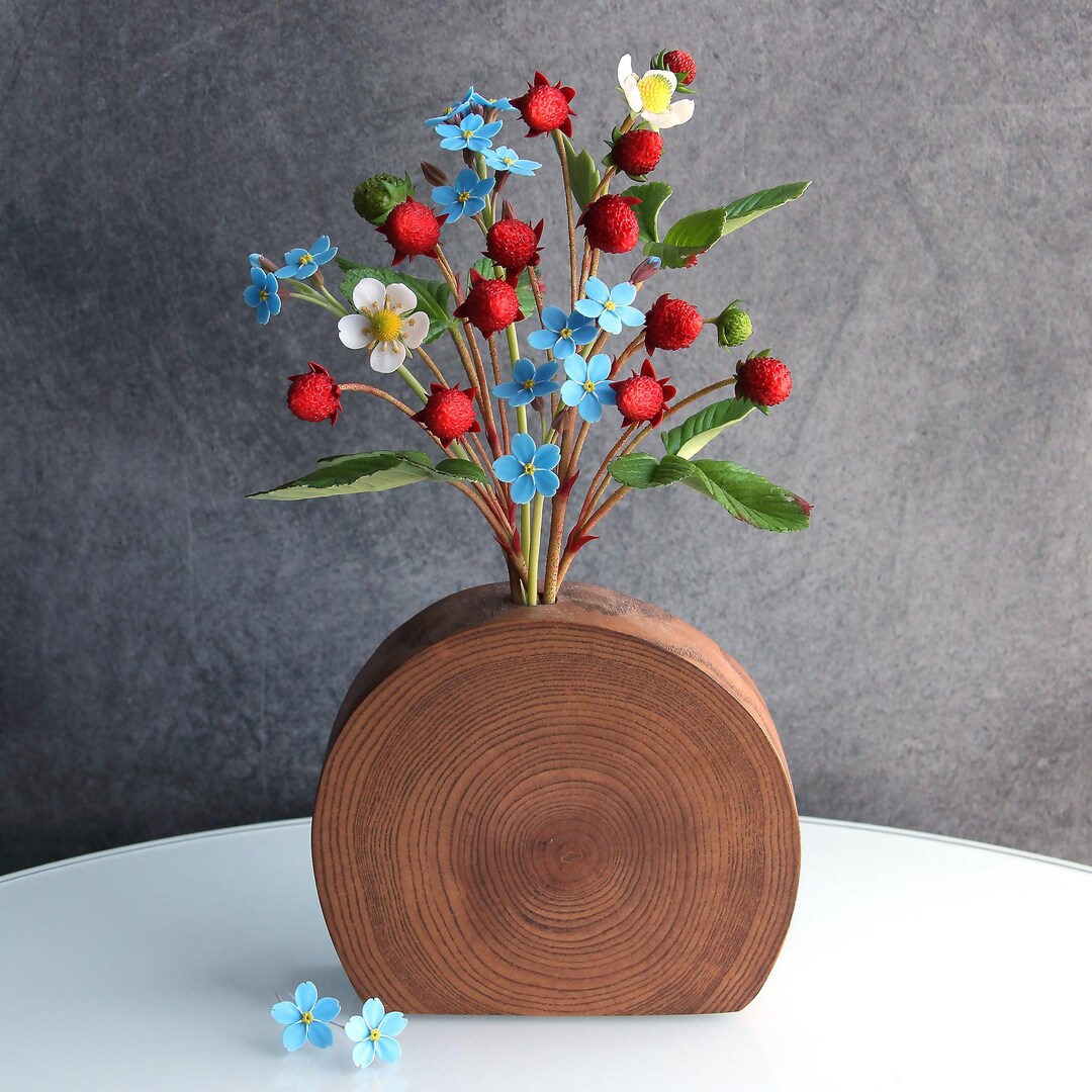 Handmade Wild Strawberry Forget Me Nots Arrangement, Cold Porcelain ...