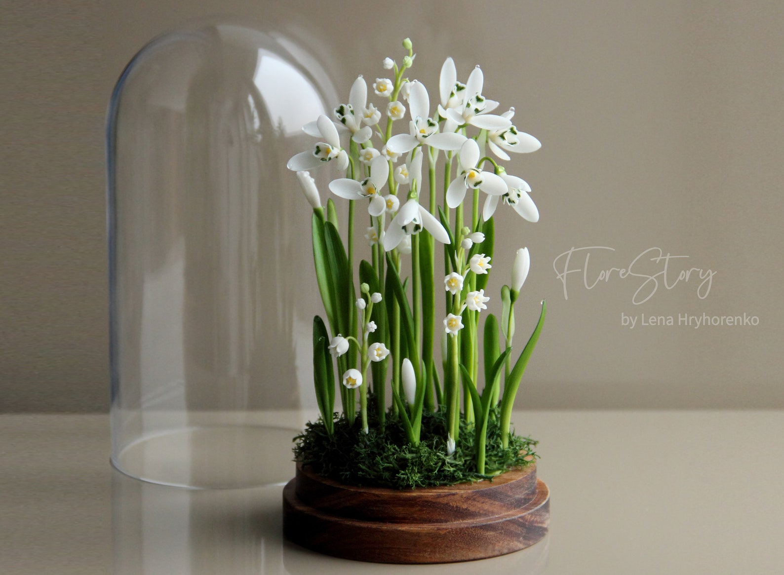 Snowdrops and Lily of the Valley in Glass Dome Porcelain - Etsy