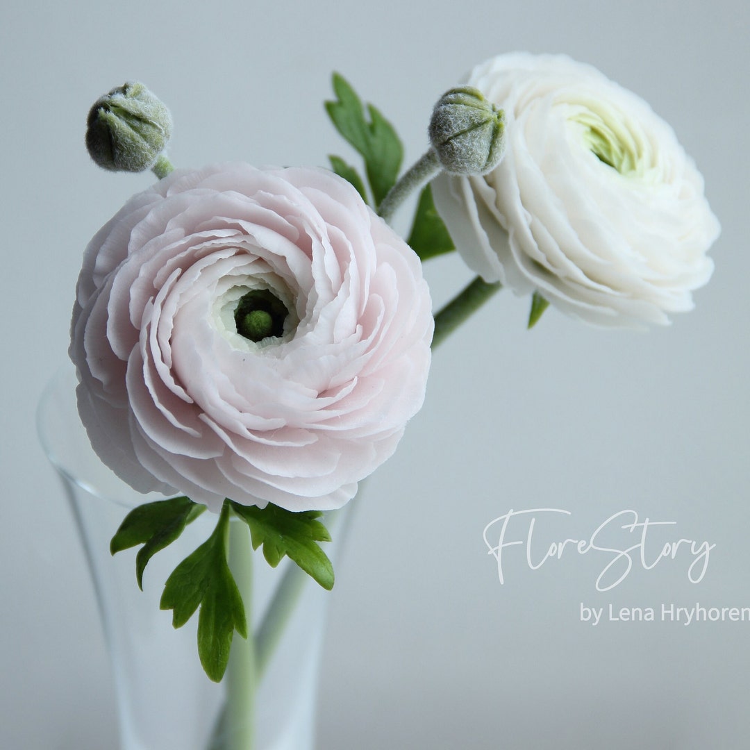 Real Touch Ranunculus: Cold Porcelain Flower Arrangement, Botanical ...