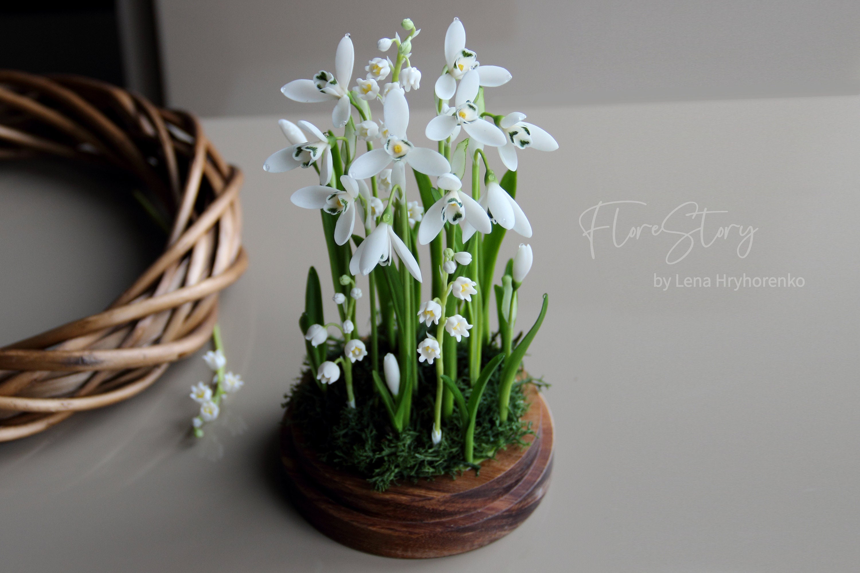 Snowdrops and lily of the valley in glass dome Porcelain | Etsy