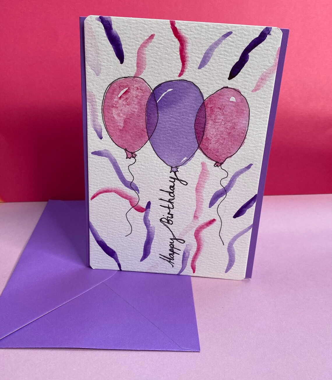Hand Painted Original Balloons Watercolour Blank Birthday Card( Not a ...