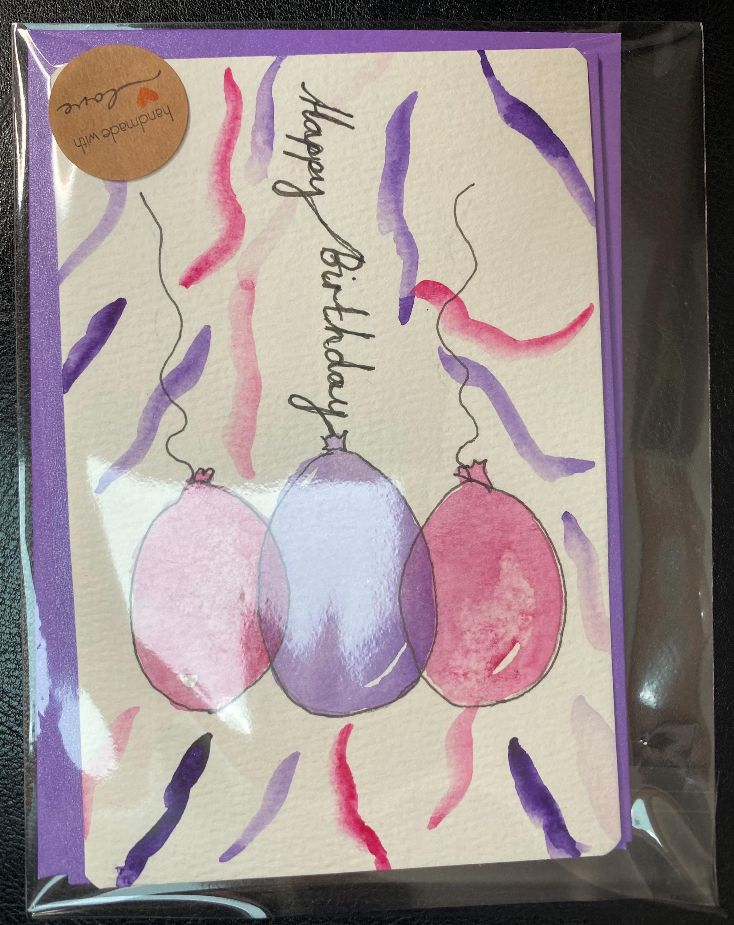 Hand Painted Original Balloons Watercolour Blank Birthday Card( Not a ...