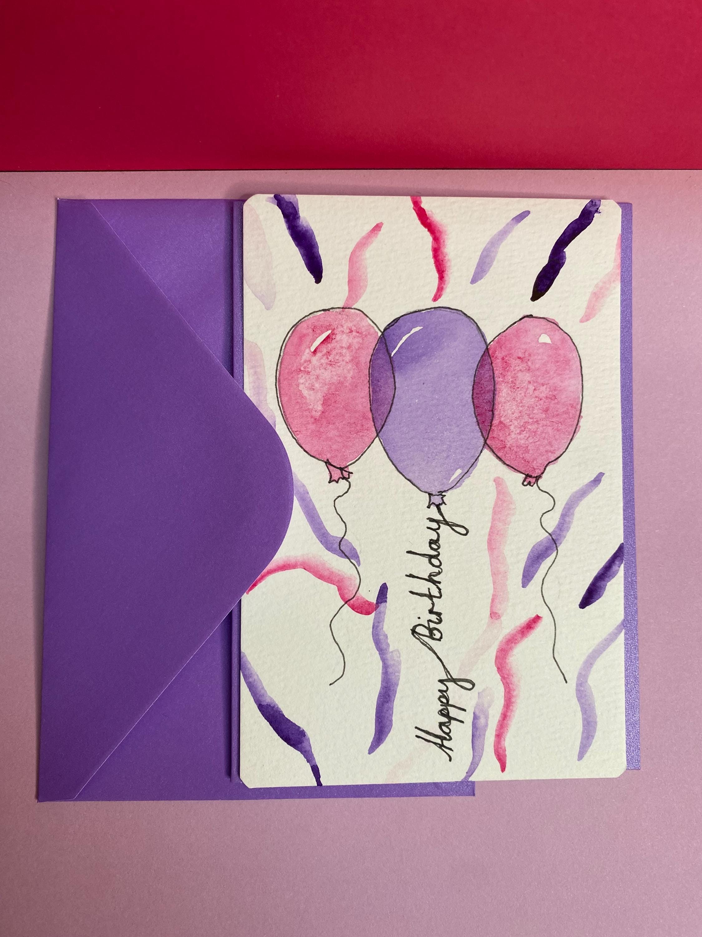 Hand Painted Original Balloons Watercolour Blank Birthday Card( Not a ...