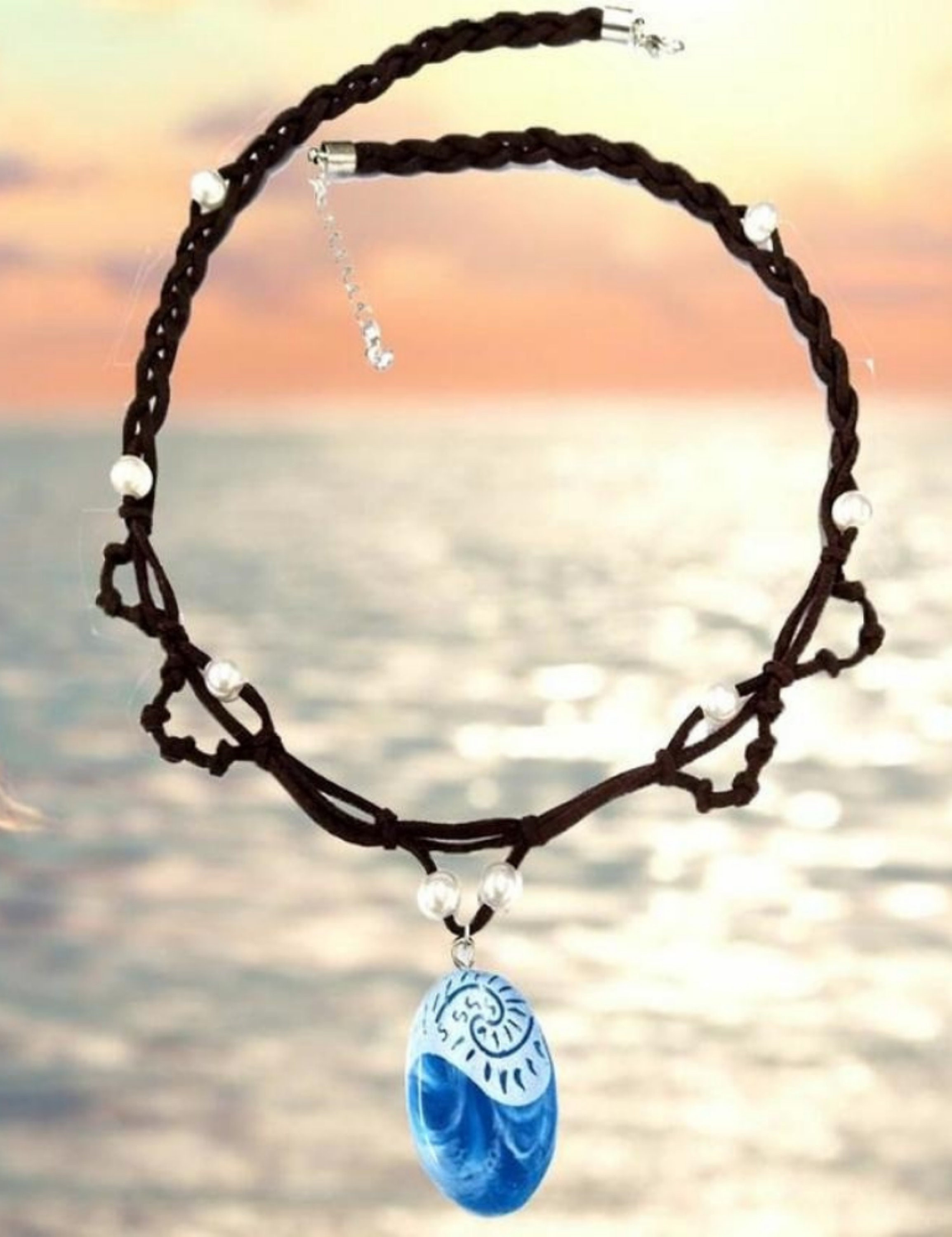Collar Moana con colgante de cuero ante Choker Collar de playa Joyería ...