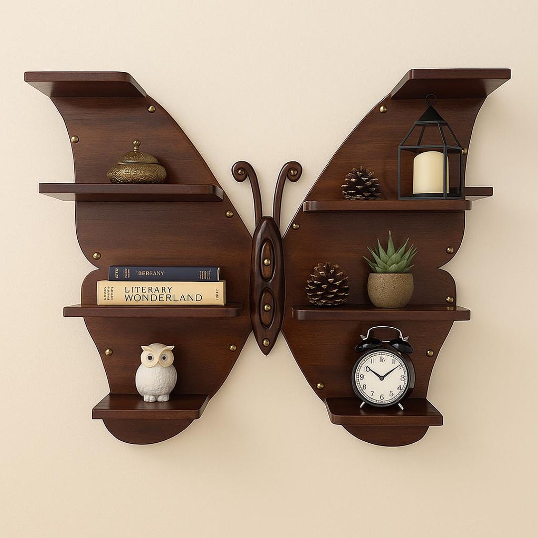 Butterfly Wall Shelf – 8-tier Wooden Floating Shelf for Home & Kids ...
