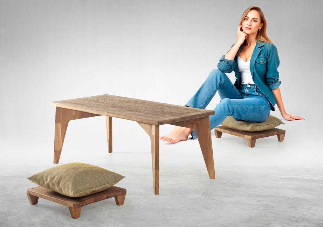 Mid Century Modern , Floor Seating Set , Wooden Japan Table, Bohem Oak ...