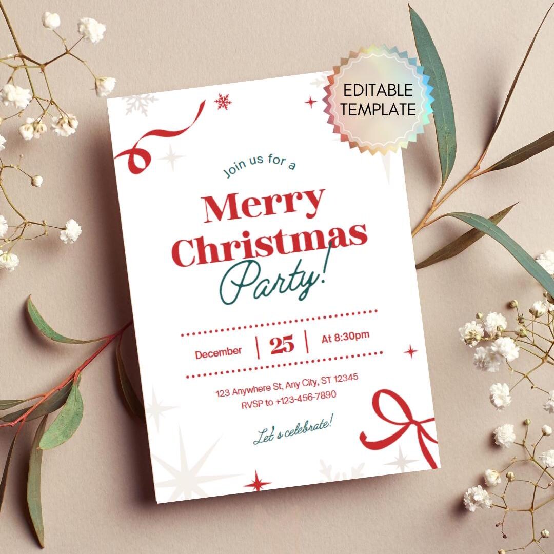 Editable Christmas Invitation, Card Template, Festive Notice, Party ...