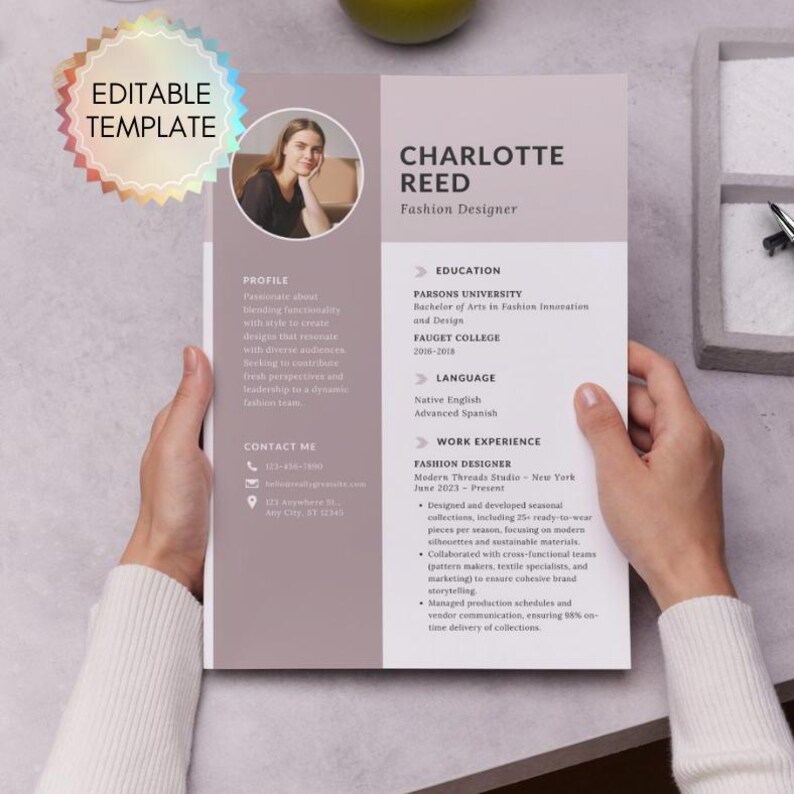 Editable Resume Template, Modern Professional CV Template, Customisable ...