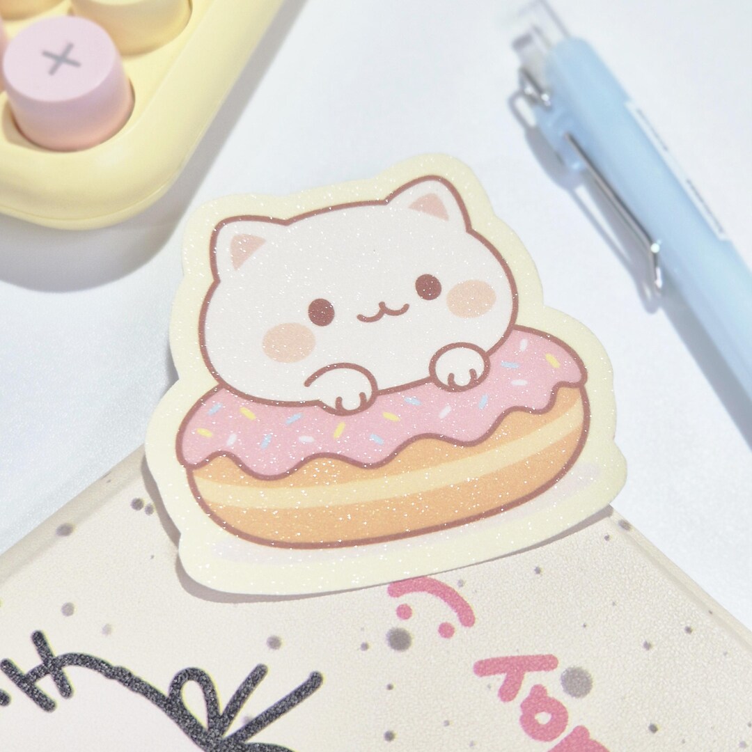 Kawaii Donut Cat Sticker Cute Glitter Sticker Pastel Sticker for Laptop ...