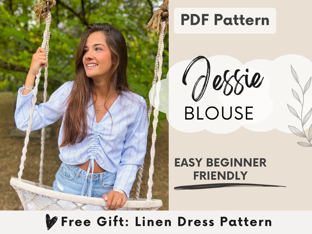 Drawstring Ruched Top Sewing Pattern PDF, Women's Blouse Sewing Pattern ...