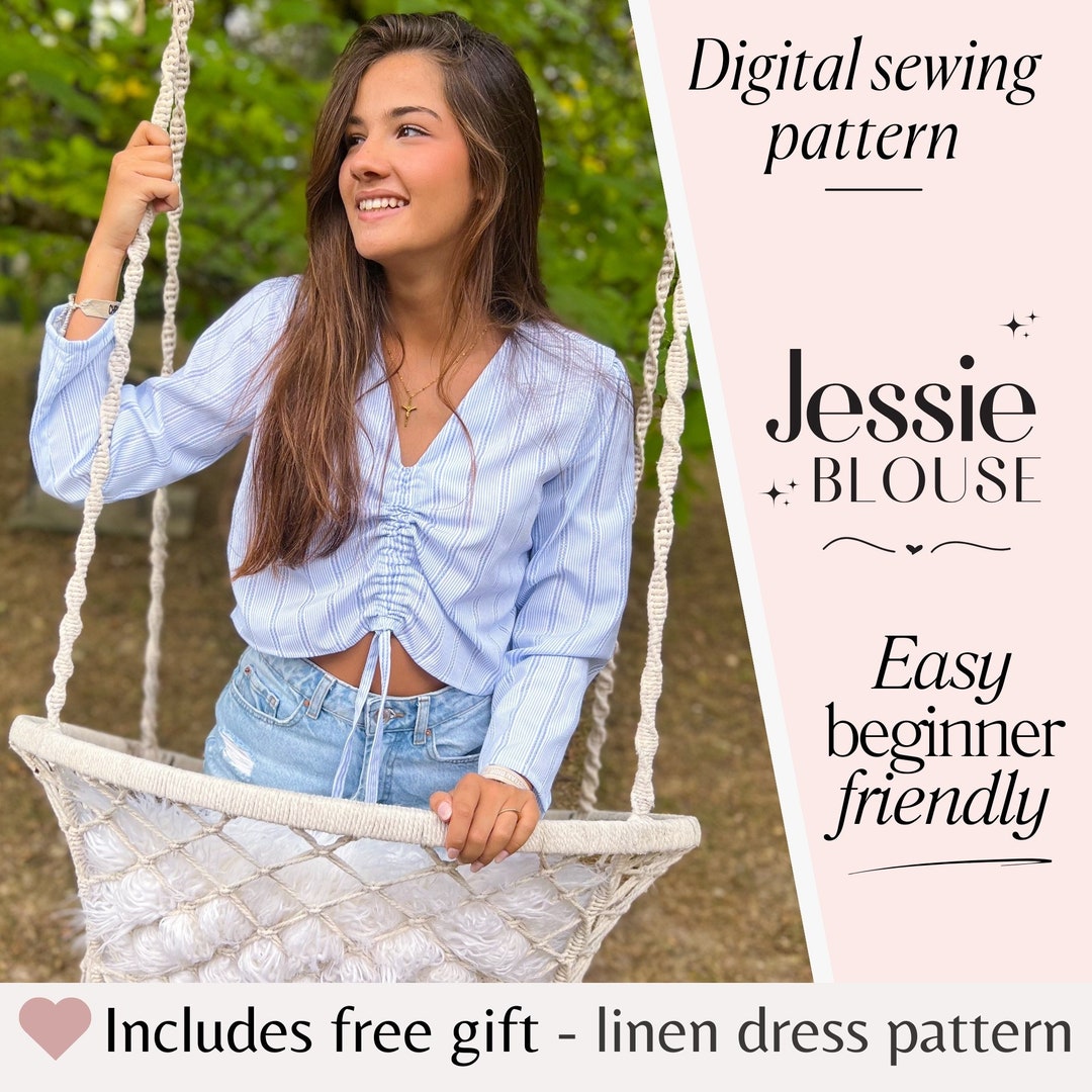 Drawstring Ruched Top Sewing Pattern PDF, Women's Blouse Sewing Pattern ...