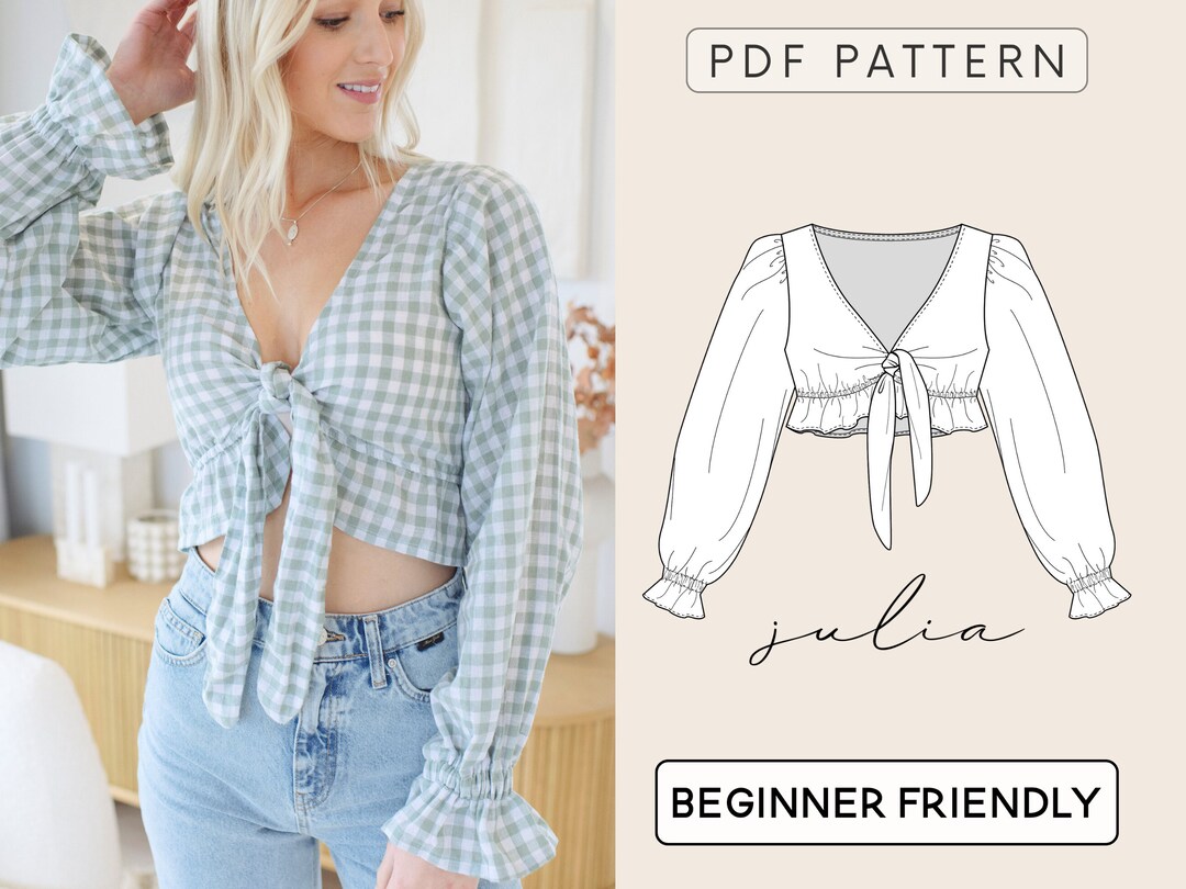 Blouse PDF Digital Sewing Pattern Front Tie Top With Puff - Etsy