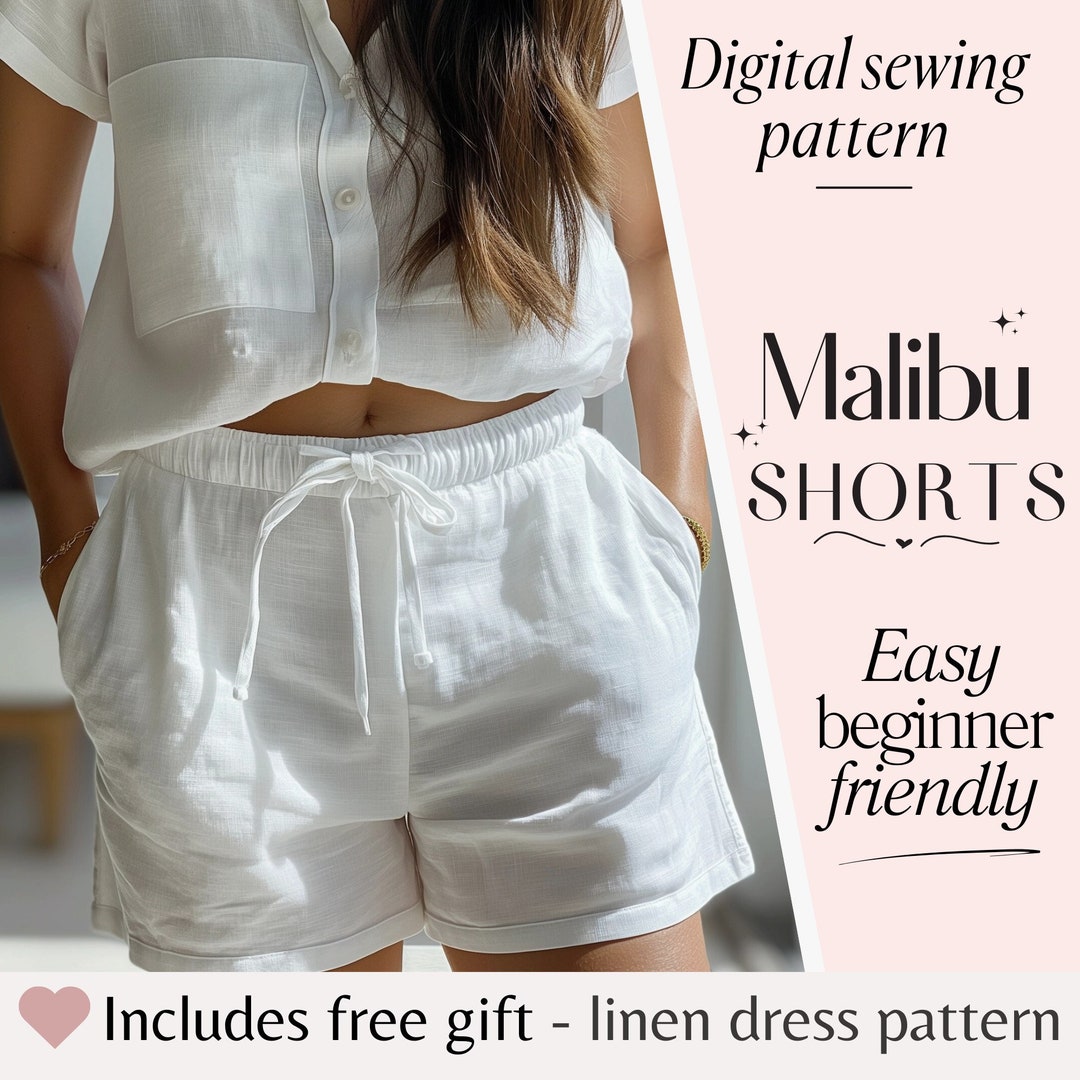 Womens Linen Shorts Sewing Pattern, Sewing Patterns for Women, Easy Shorts Pattern, Beginner ...
