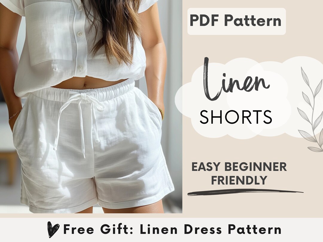 Womens Linen Shorts Sewing Pattern, Sewing Patterns for Women, Easy Shorts Pattern, Beginner ...