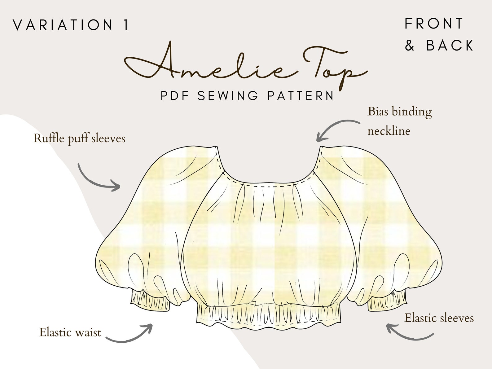 Puff Sleeve Sewing PDF Pattern Top Blouse | Womans Digital Pattern ...