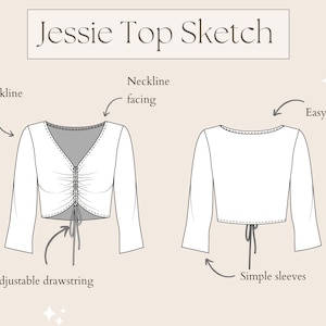 Drawstring Ruched Top Sewing Pattern PDF, Women's Blouse Sewing Pattern ...