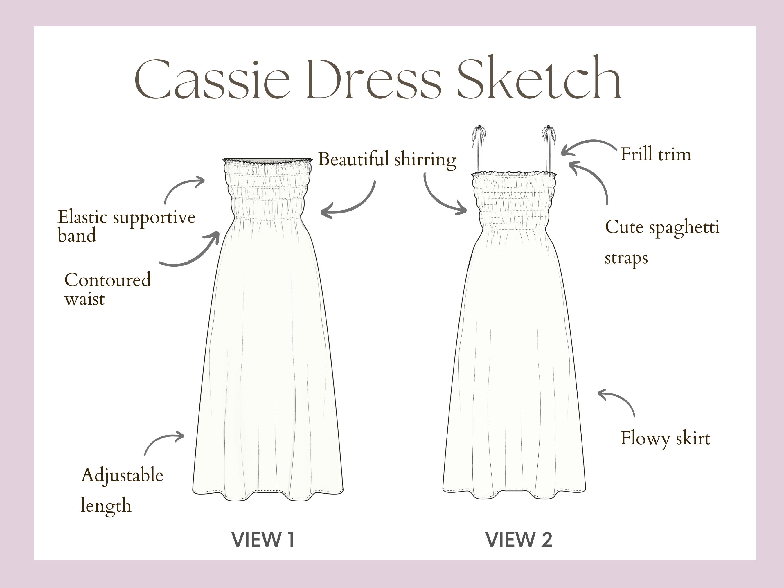 Shirred Frill Dress Pdf Sewing Pattern / Easy Spaghetti Strap Dress ...
