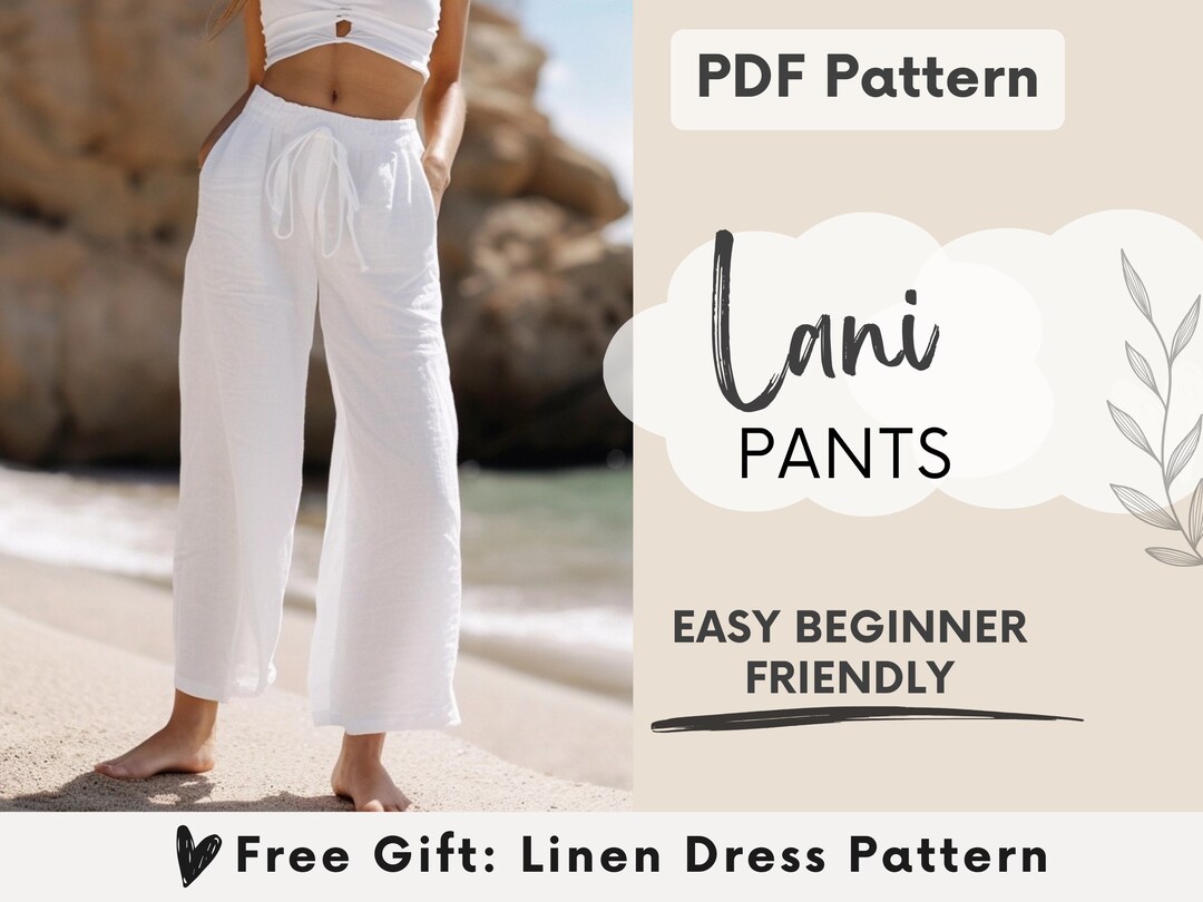 Pants Sewing Pattern PDF, Easy Sewing Pattern for Women's Linen Pants ...