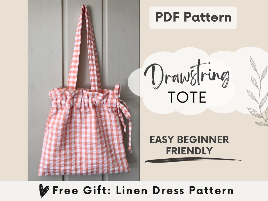 Drawstring Tote Bag Pdf Sewing Pattern, Womans Easy Beginner Linen ...