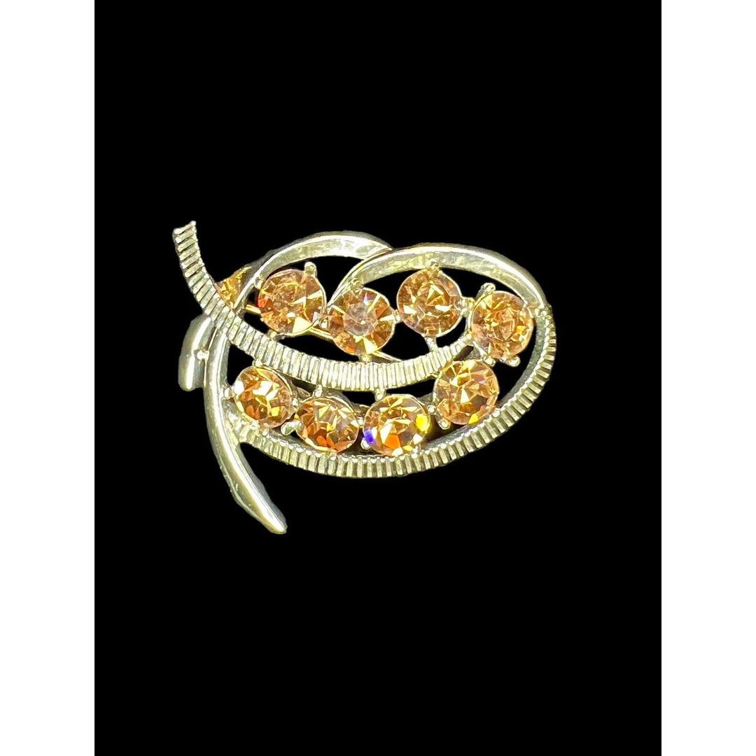 Vintage Signed KRAMER Amber Rhinestones Prong Set Open Back Goldtone ...
