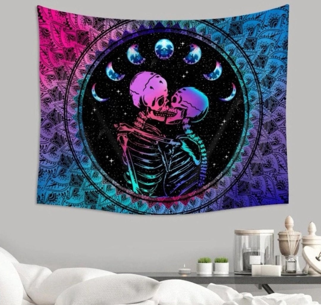 30x40” Neon Skeleton Moon Phases Tapestry - Etsy
