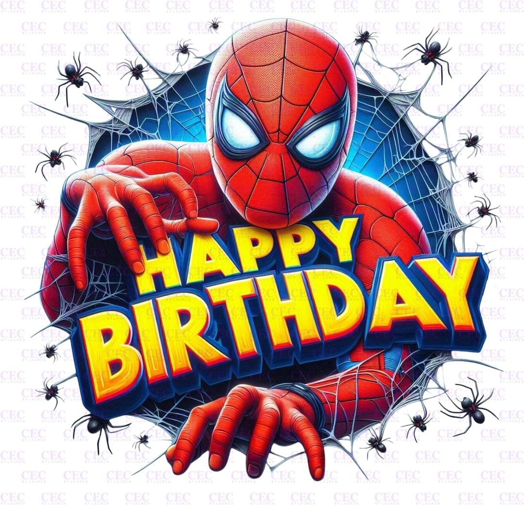 Spiderman Happy Birthday PNG: T-shirt Sublimation Design (digital ...