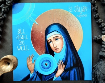 Saint Julian Icon, Handmade Greek Orthodox Icon of St Julian of Norwich ...