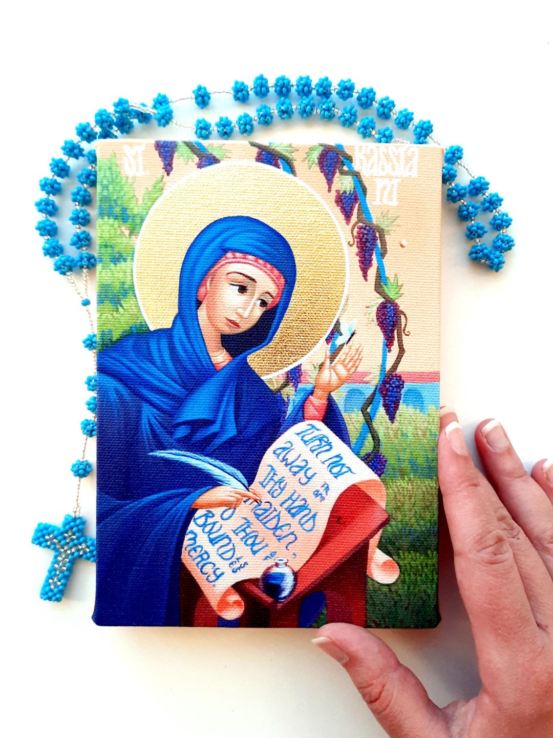 Partly Hand-painted/gilded Canvas Icon Print of Saint Kassiani the ...
