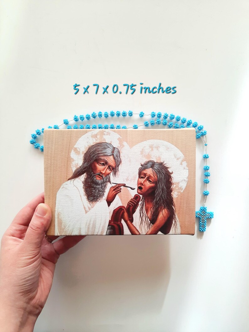 Partly Hand-painted Saint Mary of Egypt and Saint Zosimas Canvas Icon ...