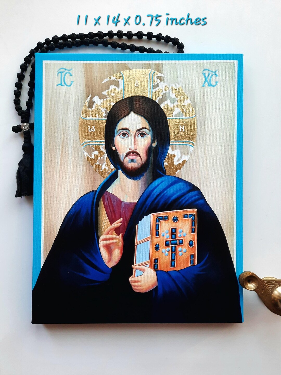 Partly Hand-painted/gilded Canvas Icon Print of Christ Pantocrator of ...