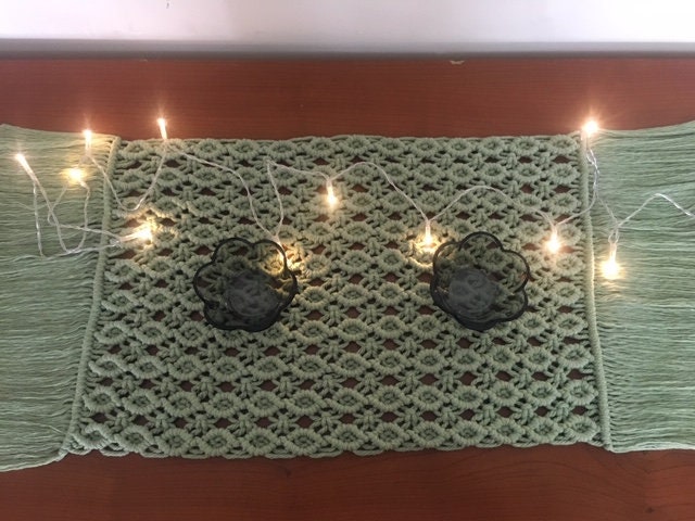 Macrame Runner Table Sage Green or off White Handmade Home - Etsy