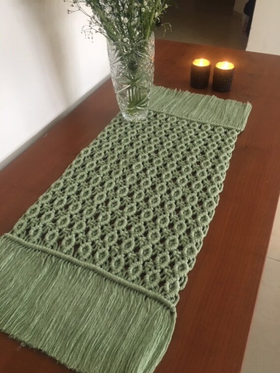 Macrame Runner Table Sage Green or off White Handmade Home - Etsy