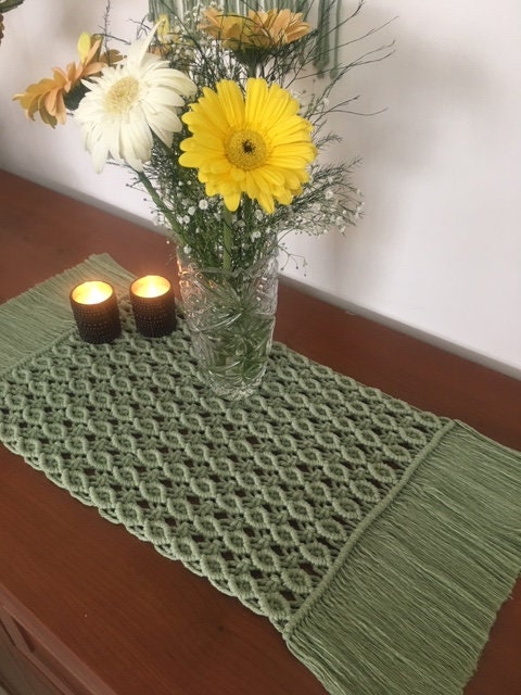 Macrame Runner Table Sage Green or off White Handmade Home - Etsy
