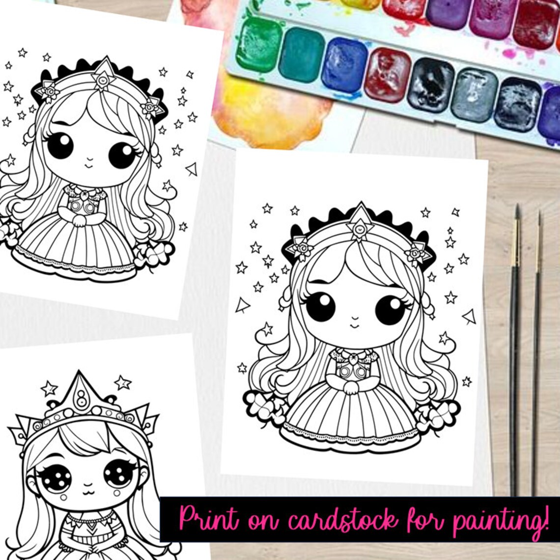 Cute Kawaii Coloring Pages, Kids Princess Coloring Sheets, Princess ...
